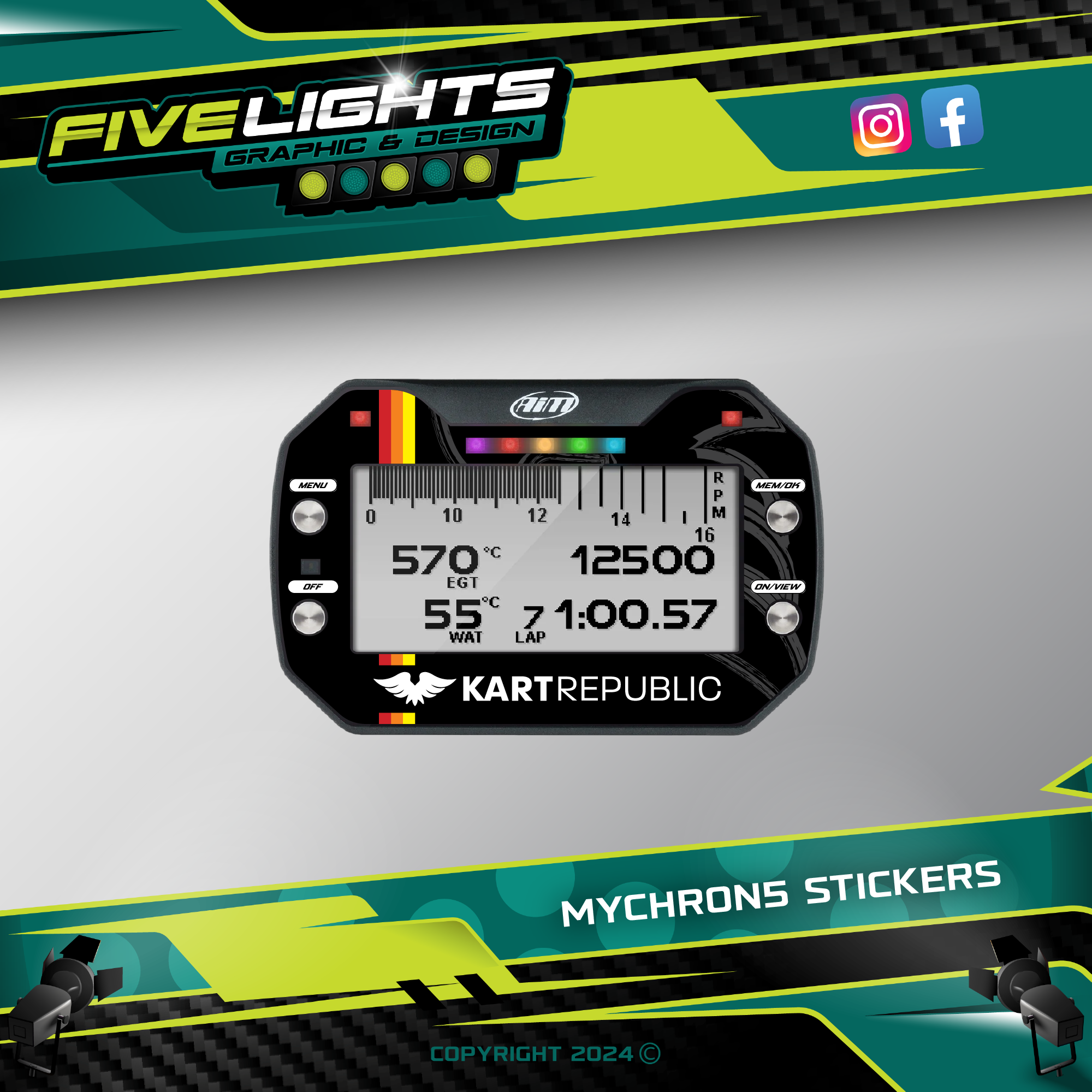 Kart Republic Replica MyChron5 Sticker (Black) – Five Lights Graphics